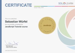Javascript Zertifikat (Sololearn 2019) | Sebastian Würfel